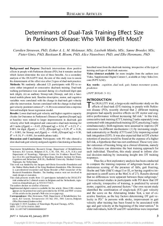 (PDF) Determinants of Dual-Task Training Effect Size in Parkinson ...