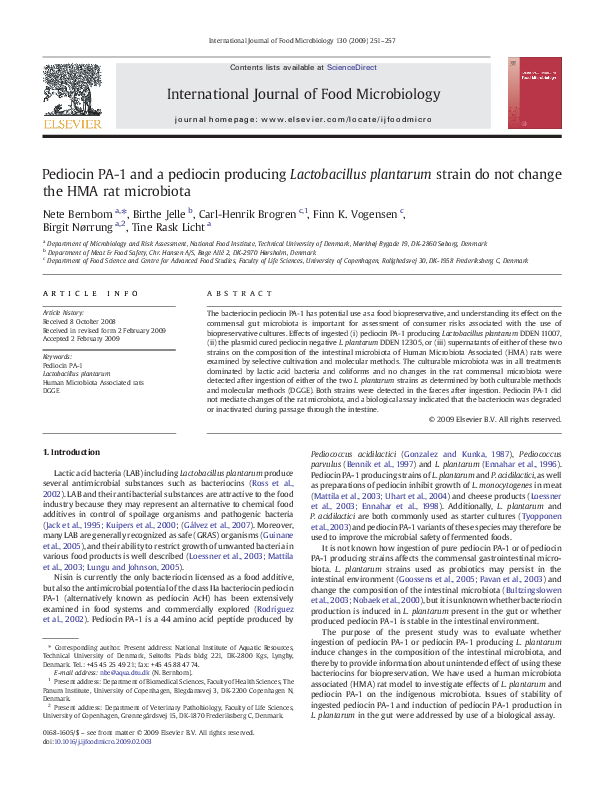 (PDF) Pediocin PA-1 and a pediocin producing Lactobacillus plantarum ...