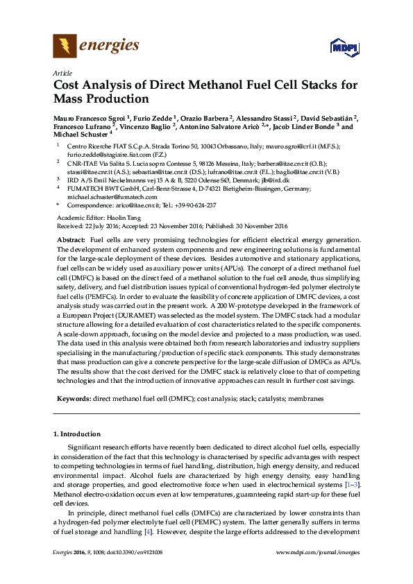 (PDF) Cost Analysis of Direct Methanol Fuel Cell Stacks for Mass ...