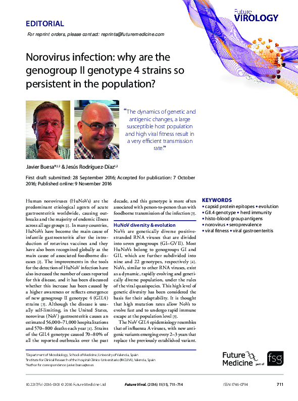 (PDF) Norovirus infection: why are the genogroup II genotype 4 strains ...