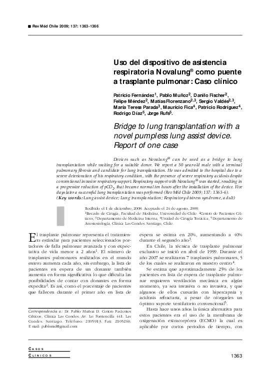 (PDF) Uso del dispositivo de asistencia respiratoria Novalung® como ...