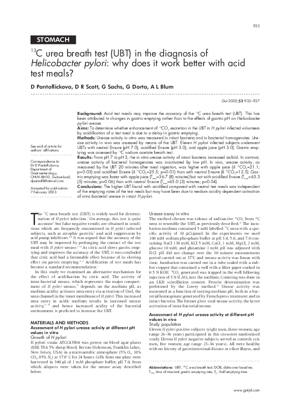 (PDF) 13C urea breath test (UBT) in the diagnosis of Helicobacter ...