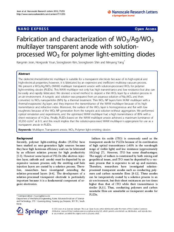 (PDF) Fabrication and characterization of WO3/Ag/WO3 multilayer ...