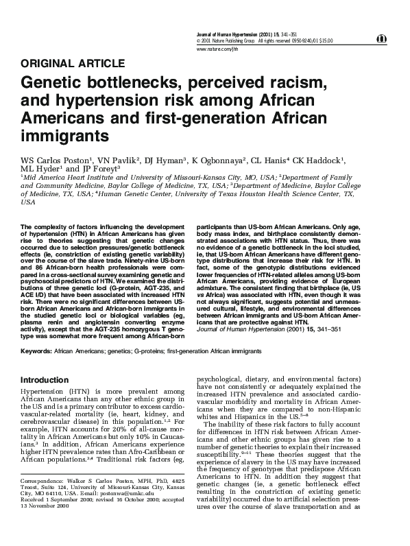 (PDF) Genetic bottlenecks, perceived racism, and hypertension risk ...