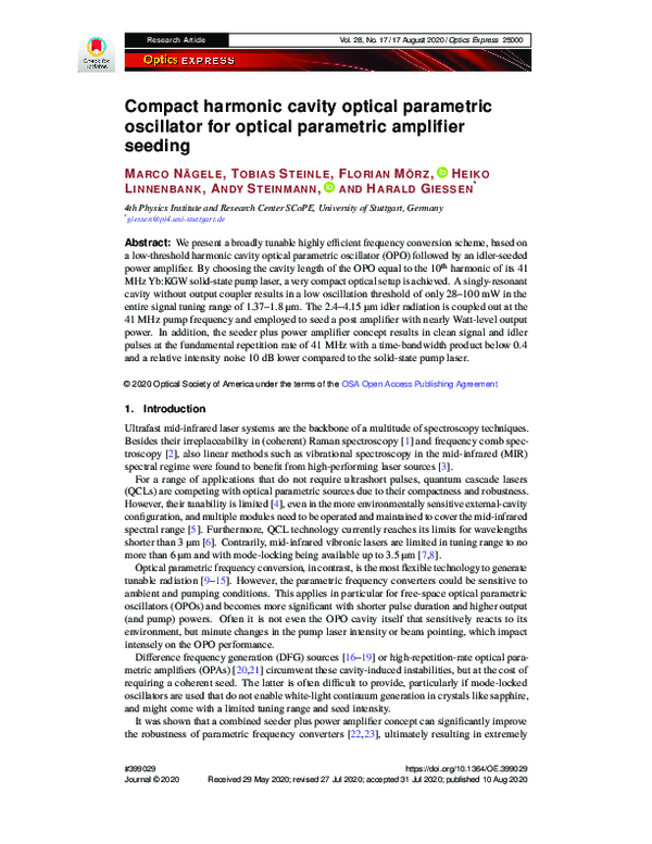 (PDF) Compact harmonic cavity optical parametric oscillator for optical ...