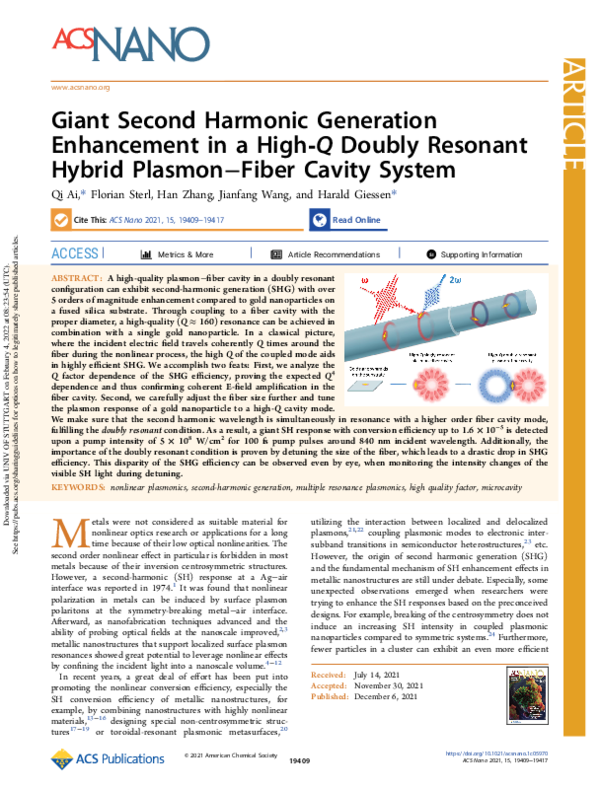 (PDF) Giant Second Harmonic Generation Enhancement in a High-Q Doubly Resonant Hybrid Plasmon ...