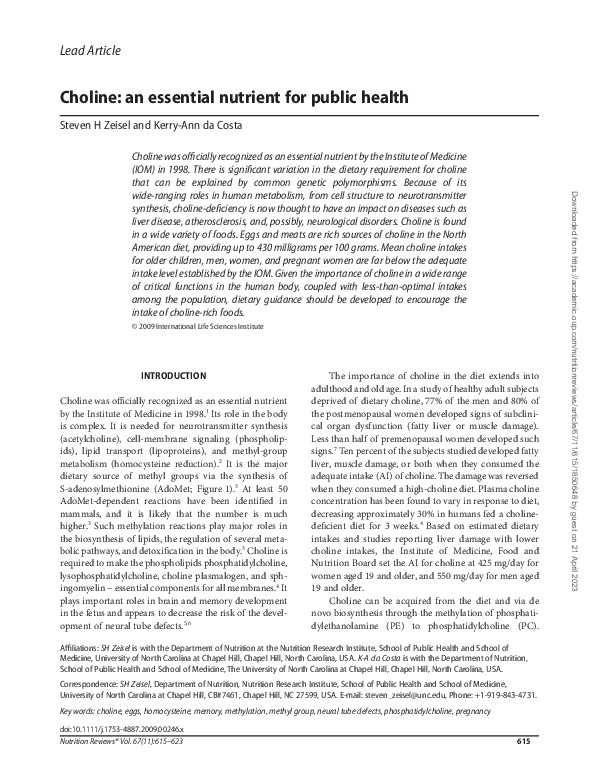 (PDF) Choline: an essential nutrient for public health