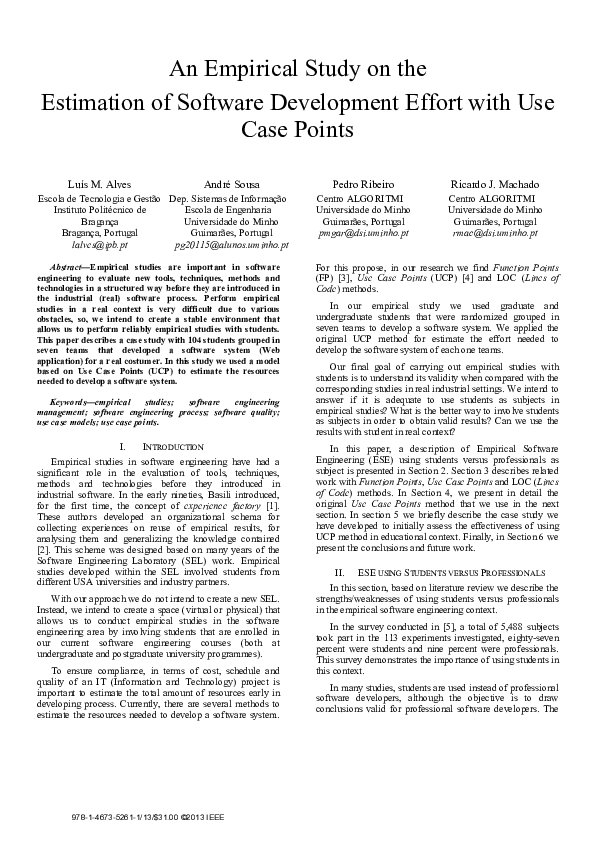 (PDF) An empirical study on the estimation of software development effort with use case points