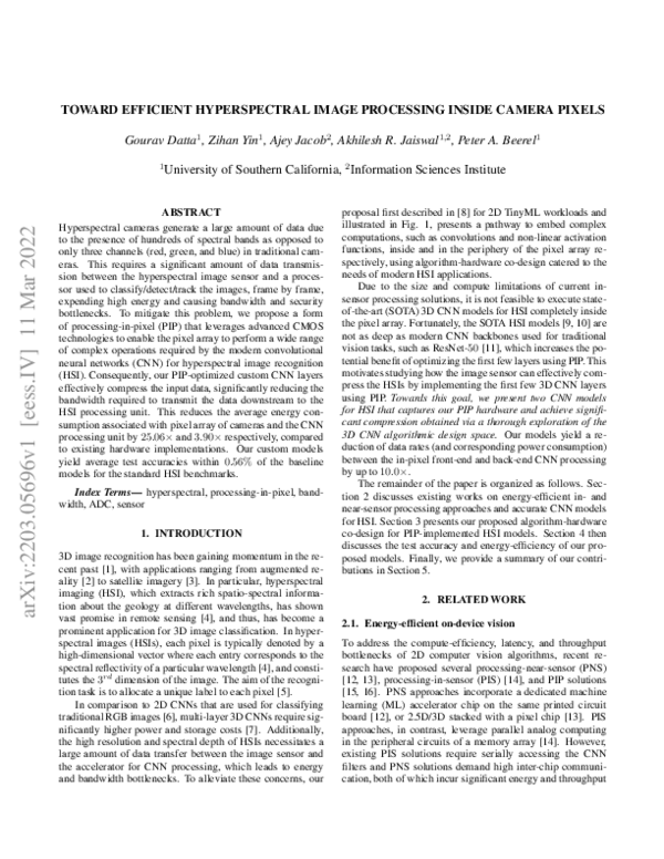 (PDF) Toward Efficient Hyperspectral Image Processing inside Camera Pixels (PDF) Toward Efficient Hyperspectral Image Processing inside Camera Pixels