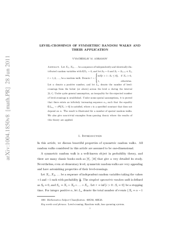 (PDF) Level-crossings of symmetric random walks and their application