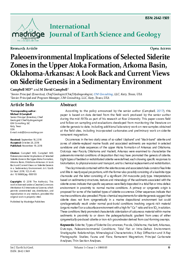 (PDF) Paleoenvironmental Implications of Selected Siderite Zones in the ...