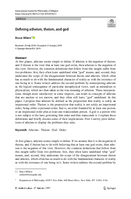 (PDF) Defining atheism, theism, and god
