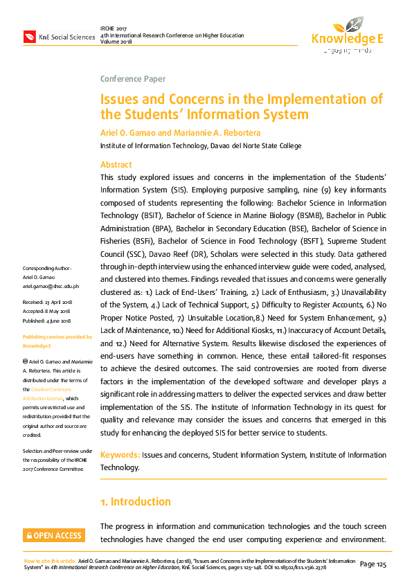 (PDF) Issues and Concerns in the Implementation of the Students’ Information System