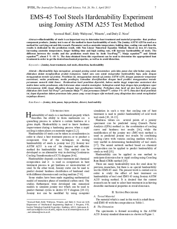 (PDF) EMS-45 Tool Steels Hardenability Experiment using Jominy ASTM ...
