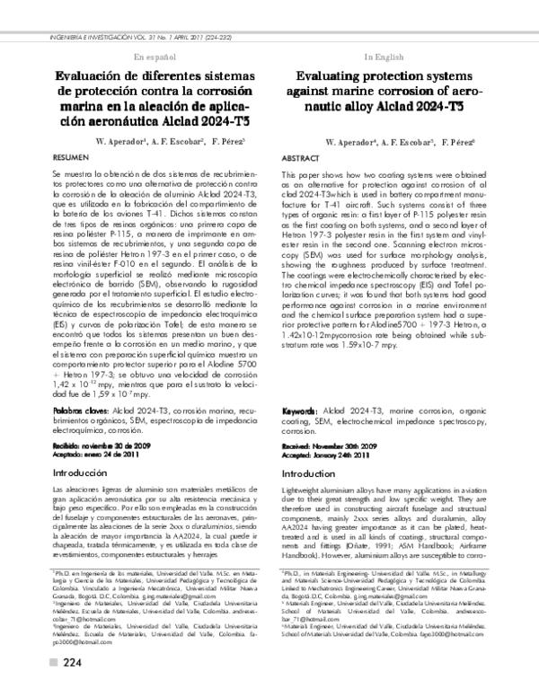 (PDF) Evaluating protection systems against marine corrosion of aeronautic alloy Alclad 2024-T3