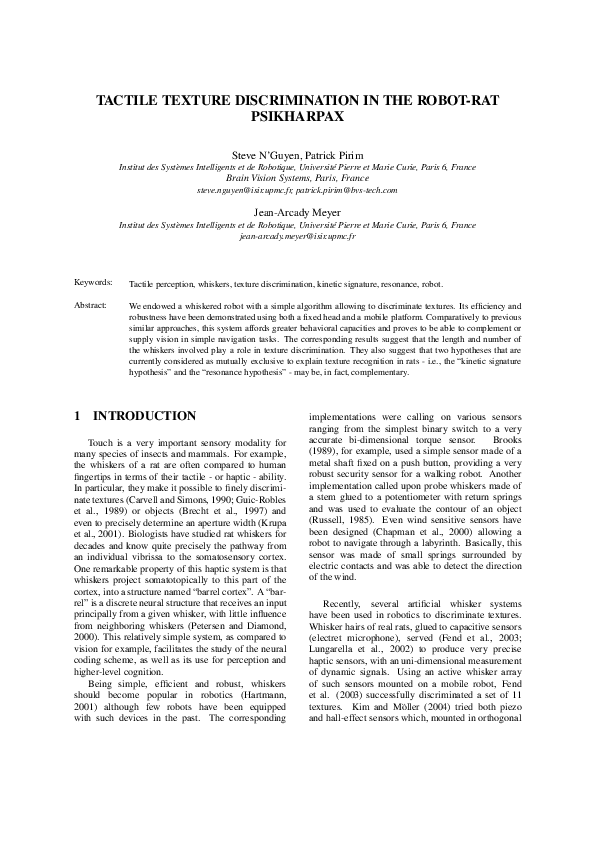 (PDF) Tactile Texture Discrimination in the Robot-Rat Psikharpax | Jean-Arcady Meyer - Academia.edu