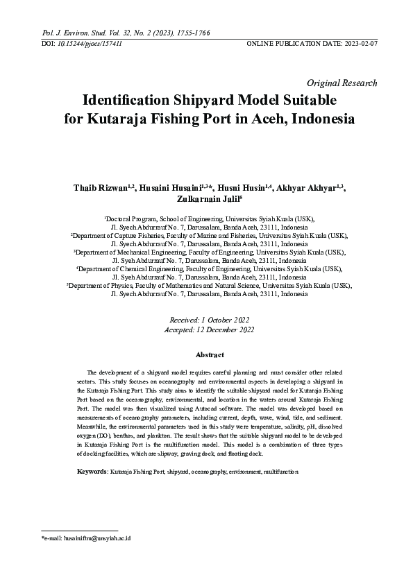 (PDF) Identification Shipyard Model Suitable for Kutaraja Fishing Port in Aceh, Indonesia
