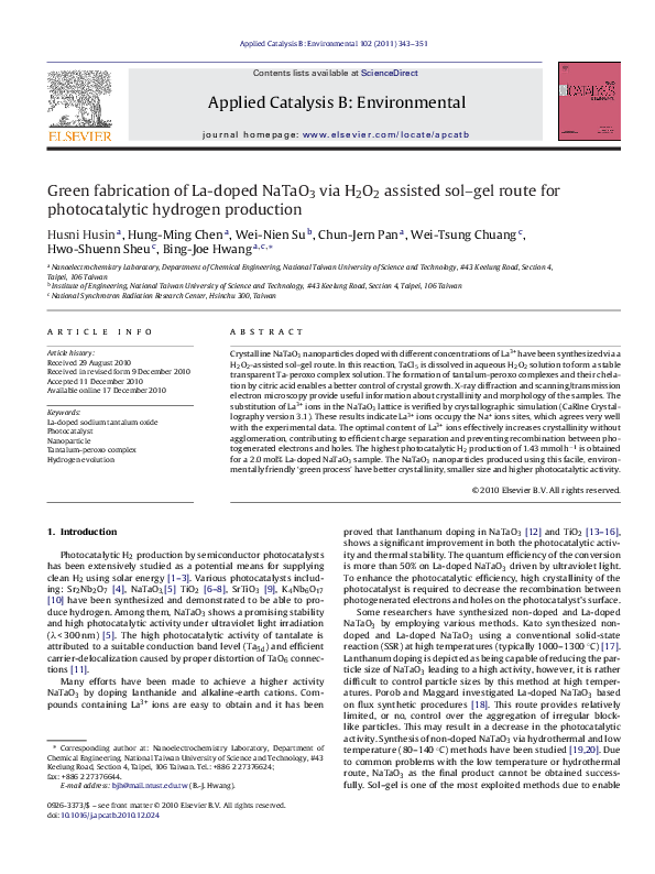 (PDF) Green fabrication of La-doped NaTaO3 via H2O2 assisted sol–gel route for photocatalytic ...