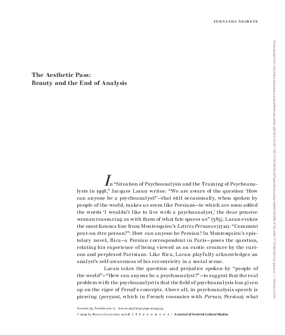 (PDF) The Aesthetic Pass: Beauty and the End of Analysis