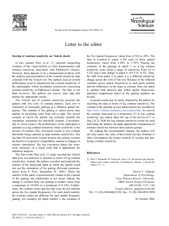 (PDF) Scoring of contrast sensitivity on Vistech charts