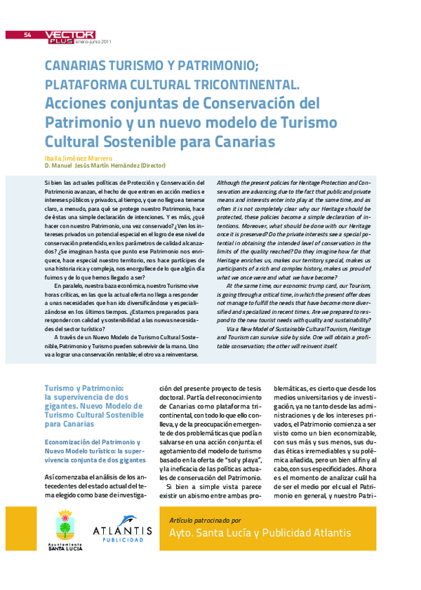 (PDF) Canarias Turismo y Patrimonio; Plataforma cultural tricontinental. Acciones conjuntas de ...