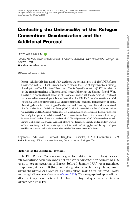 (PDF) Contesting the Universality of the Refugee Convention ...