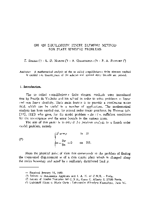 Pdf On An Equilibrium Finite Element Method For Plate Bending Problems