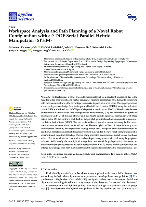 (PDF) Workspace Analysis and Path Planning of a Novel Robot Configuration with a 9-DOF Serial ...