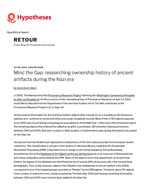 (PDF) Mind the Gap: researching ownership history of ancient artifacts ...