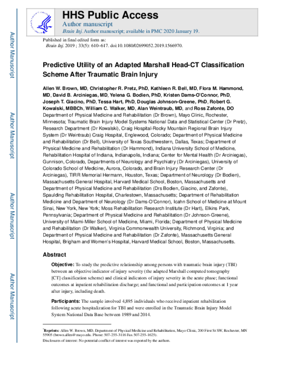 (PDF) Predictive utility of an adapted Marshall head CT classification ...