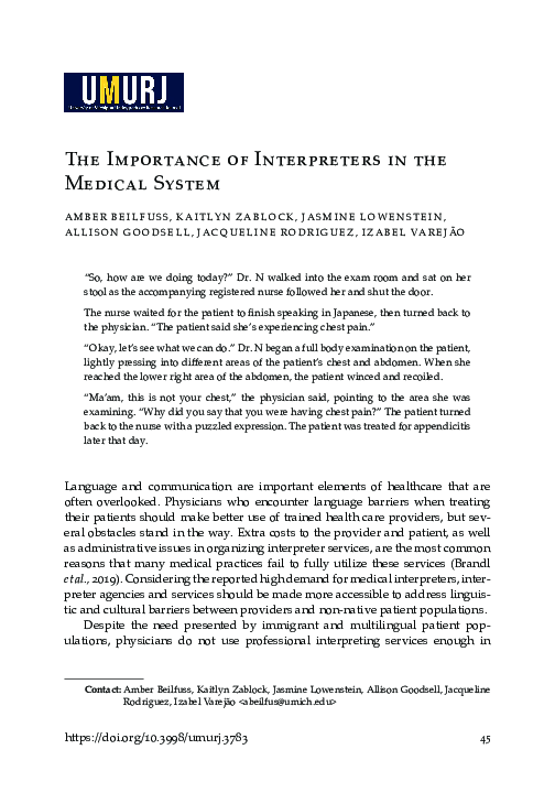 (PDF) The Importance of Interpreters in the Medical System