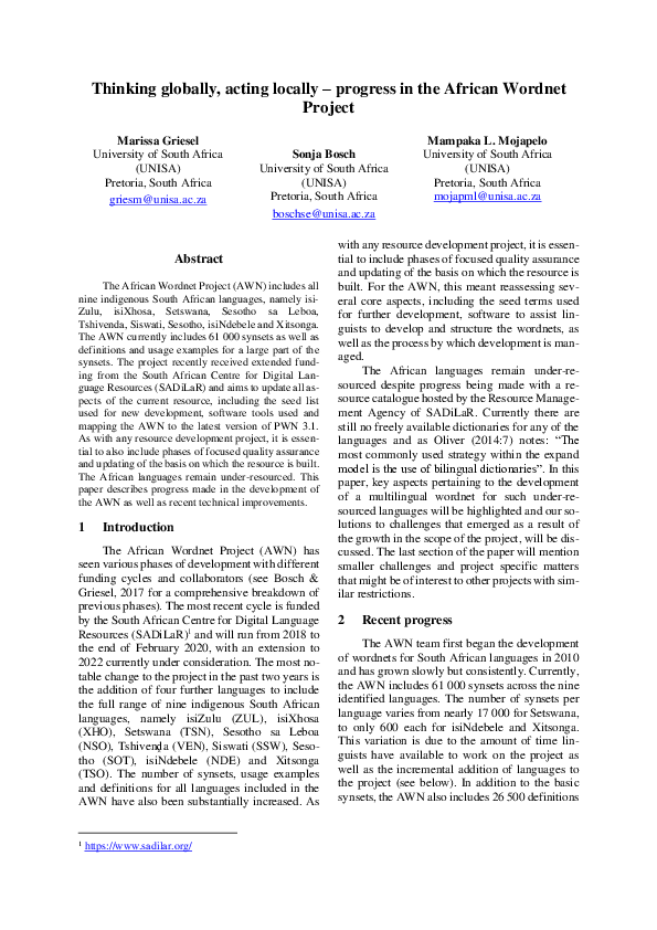 (PDF) Thinking globally, acting locally – Progress in the African ...