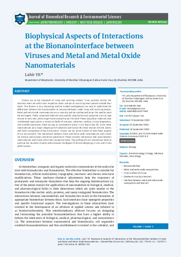 (PDF) Biophysical Aspects of Interactions at the Bionanointerface ...