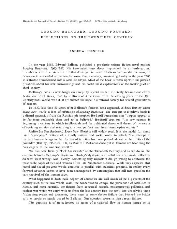 (PDF) Looking Backward, Looking Forward: Reflections on the 20th Century
