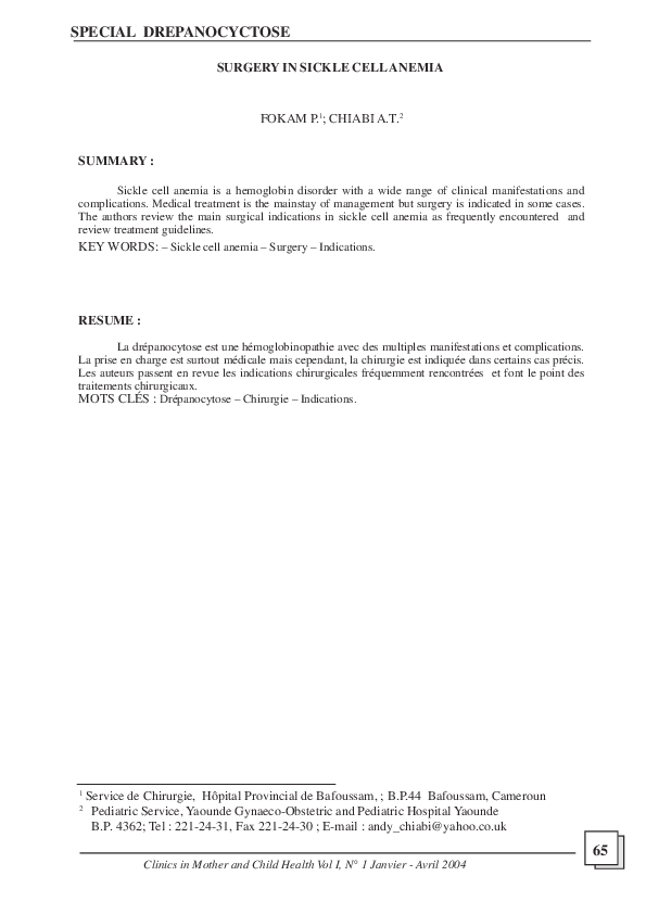 (PDF) Surgery in sickle cell anemia
