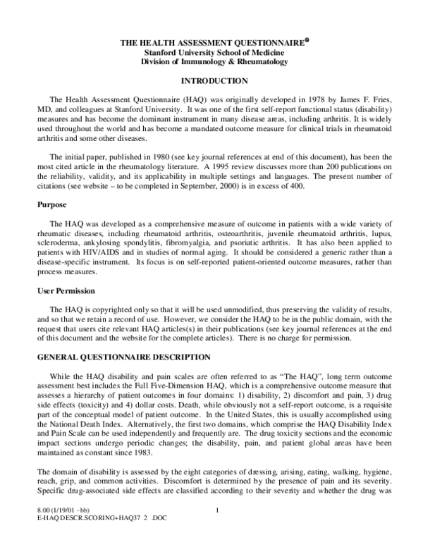 (PDF) Health Assessment Questionnaire