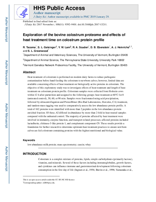 (PDF) Exploration of the bovine colostrum proteome and effects of heat ...