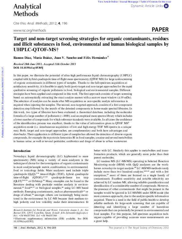 (PDF) Target and non-target screening strategies for organic ...