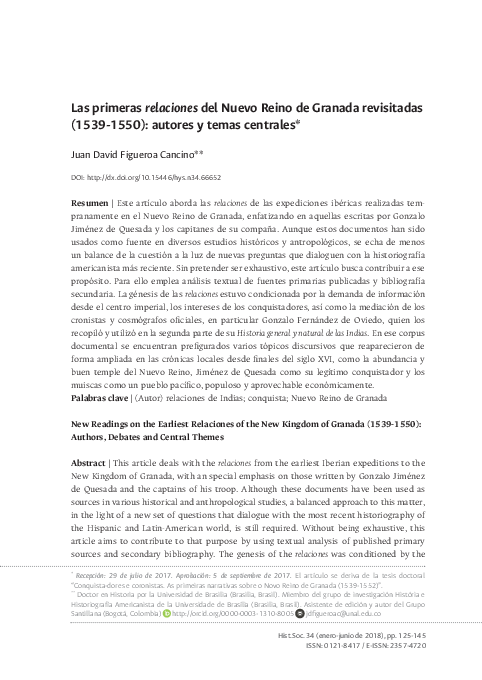 (PDF) Las primeras relaciones del Nuevo Reino de Granada revisitadas ...