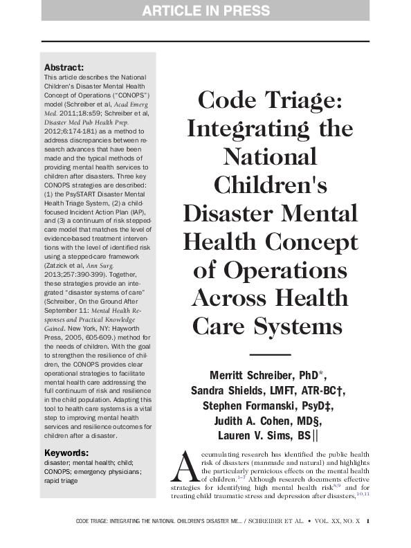 (PDF) Code Triage: Integrating the National Children's Disaster Mental ...