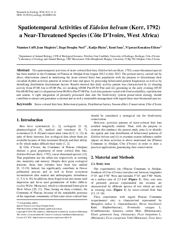 (PDF) Spatiotemporal Patterns of Eidolon helvum in Ivory Coast