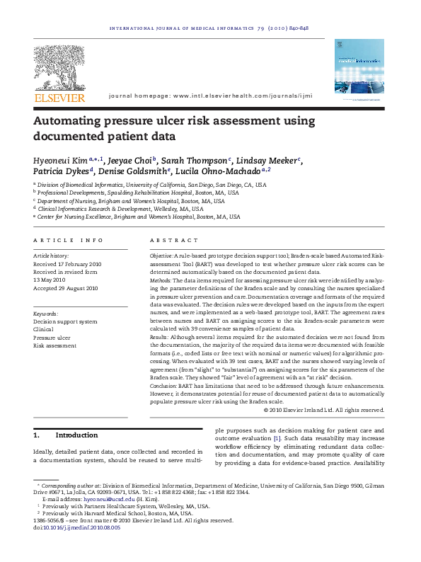 (PDF) Automating pressure ulcer risk assessment using documented patient data