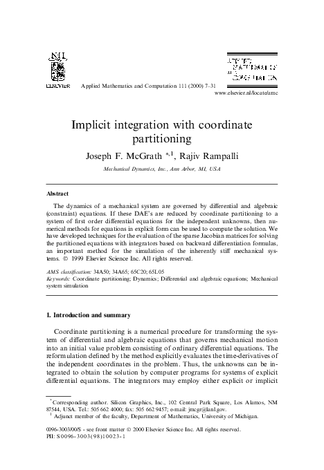 (PDF) Implicit integration with coordinate partitioning