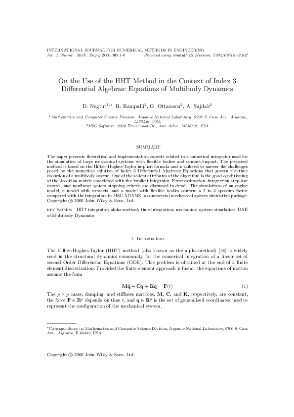 (PDF) On the Use of the HHT Method in the Context of Index 3 ...