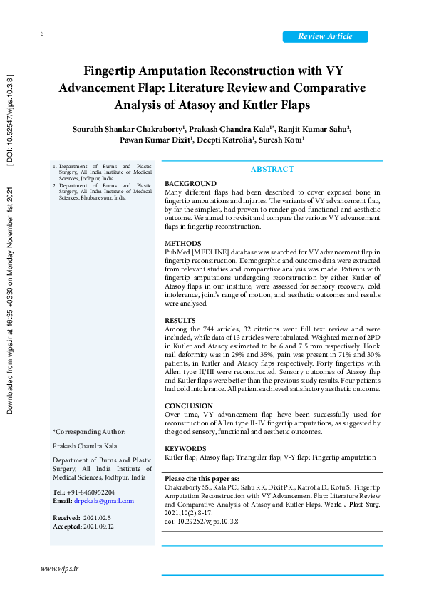 (PDF) Fingertip Amputation Reconstruction with VY Advancement Flap ...