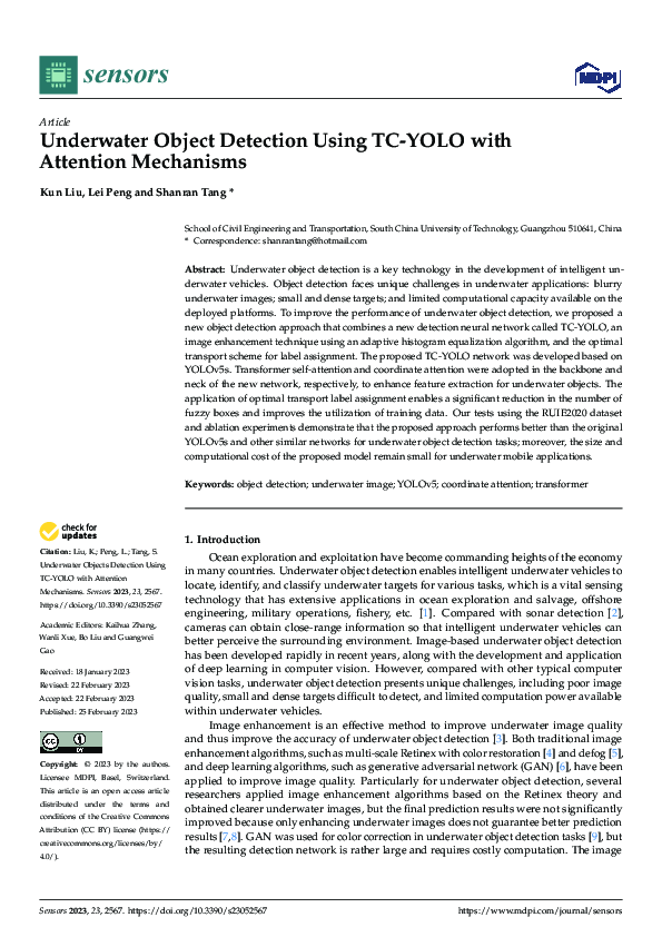 (PDF) Underwater Object Detection Using TC-YOLO with Attention Mechanisms