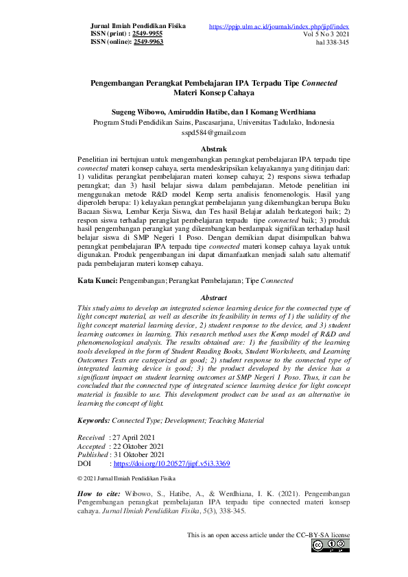 (PDF) Pengembangan Perangkat Pembelajaran IPA Terpadu Tipe Connected Materi Konsep Cahaya