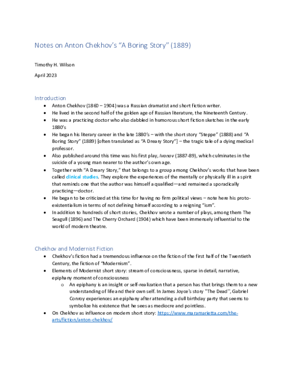 (PDF) Notes on Anton Chekhov's "A Boring Story" (1889)