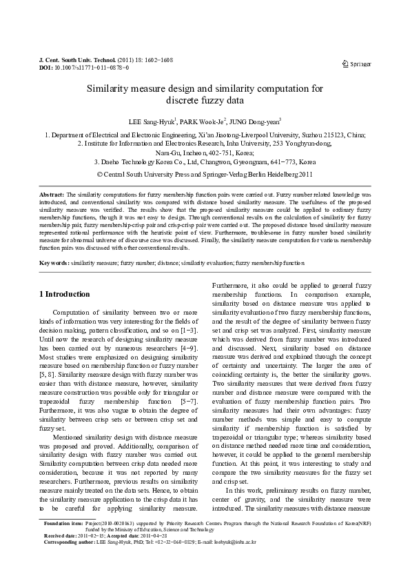 (PDF) Similarity measure design and similarity computation for discrete fuzzy data