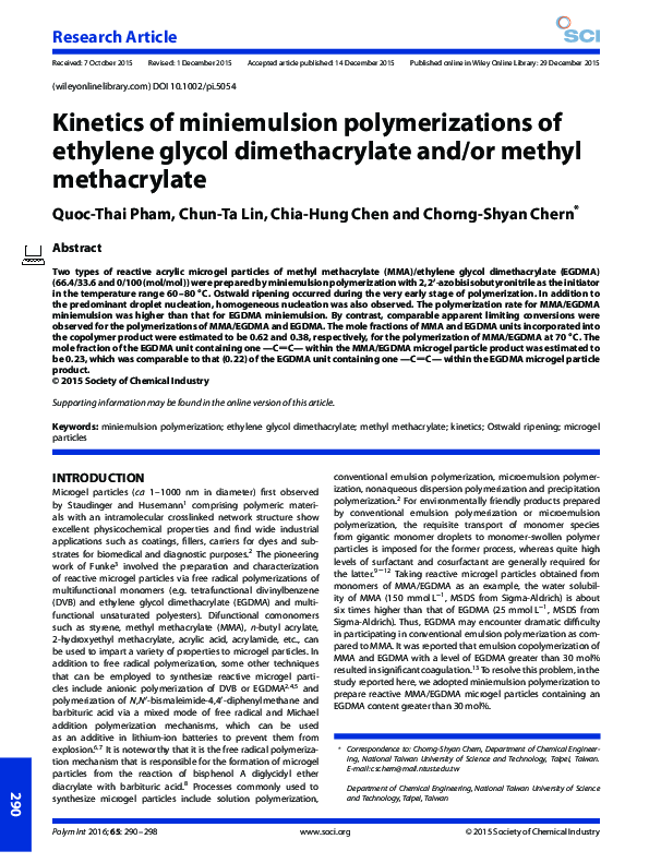 (PDF) Kinetics of miniemulsion polymerizations of ethylene glycol ...